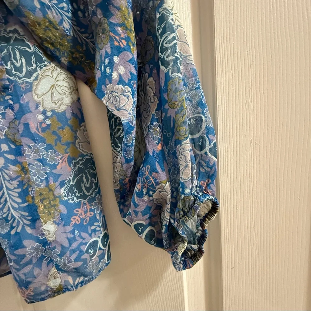 Marie Oliver | Tops | Marie Oliver Silk Blouse Metallic Floral Boho ...